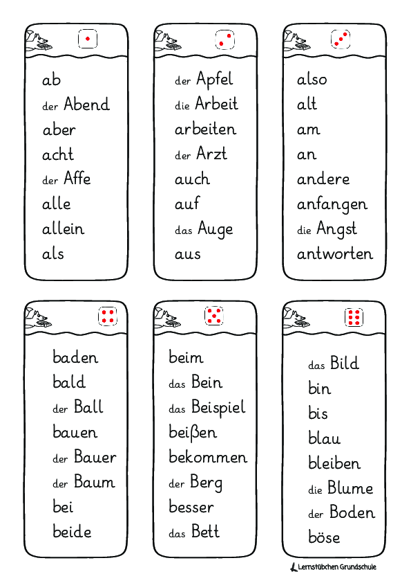 Blitzleseübung von häufigen Wörtern (.pdf) - Lernstübchen