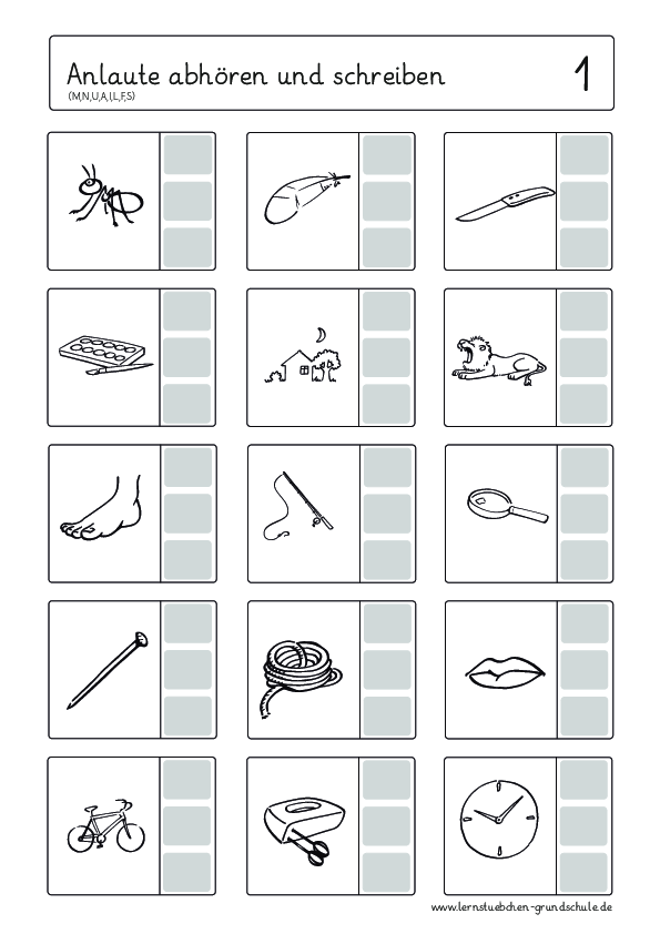 `anlaute`, Arbeitsblatt, Klasse 1 | Grundschule (.pdf)