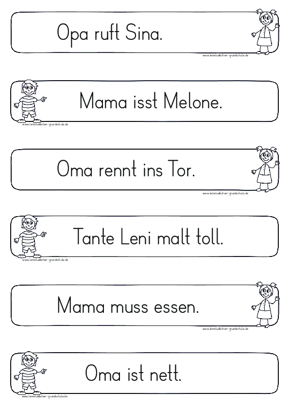 ganz einfache Satzstreifen zum ersten Lesen (.pdf) - Lernstübchen