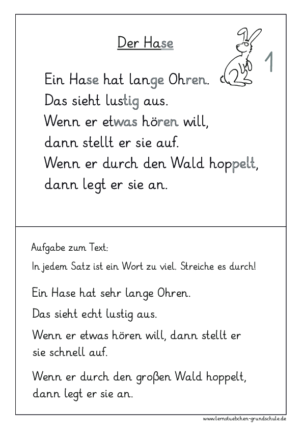 Rabe, Biene und Hase - Lesetexte mit ... (.pdf) - Lernstübchen