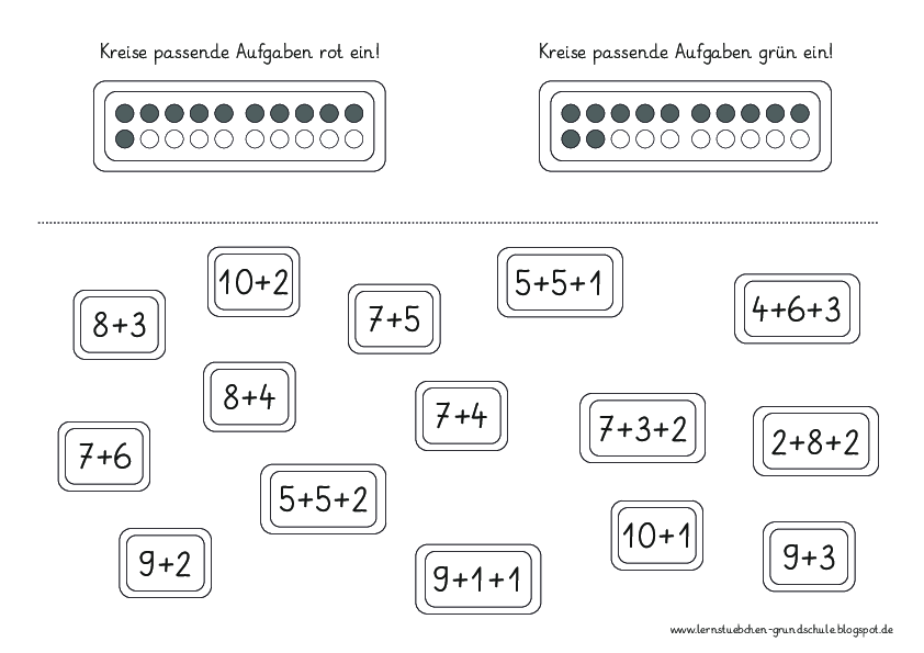 Aufgaben passenden Zahldarstellungen im Zwanzigerfeld zuordnen (.pdf ...