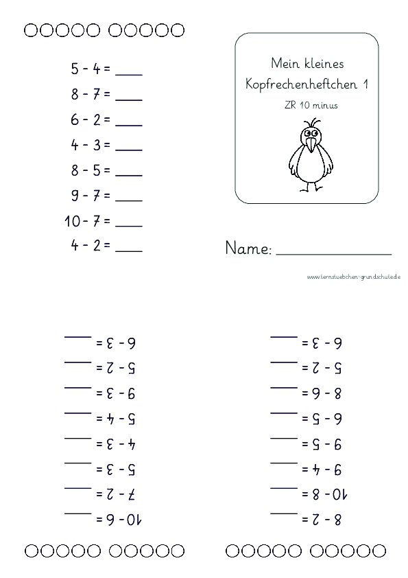 Kopfrechenheftchen im ZR 10 - Minus (2) (.pdf) - Lernstübchen