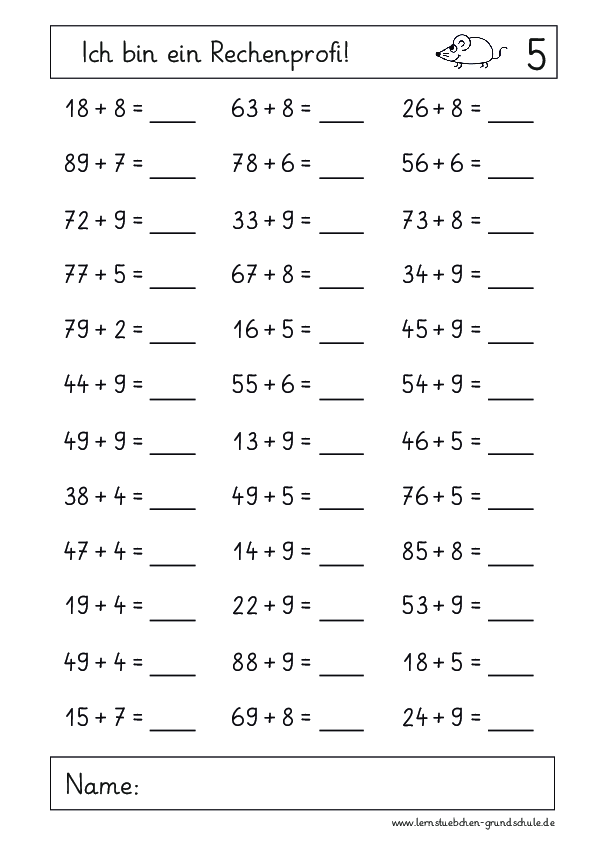 Plusaufgaben im ZR bis 100 mit ZE ... (.pdf) - Lernstübchen