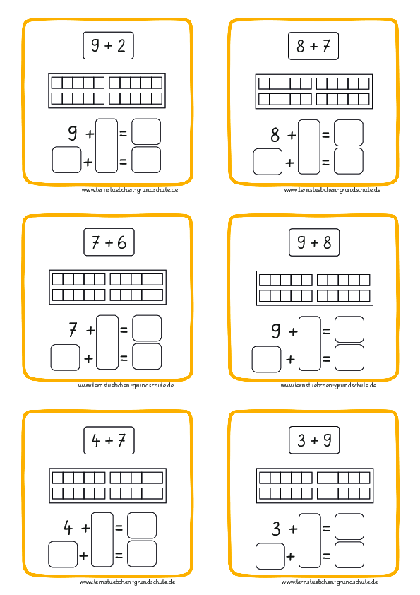 Rechnen über den ersten Zehner mit Rechenkärtchen (.pdf) - Lernstübchen