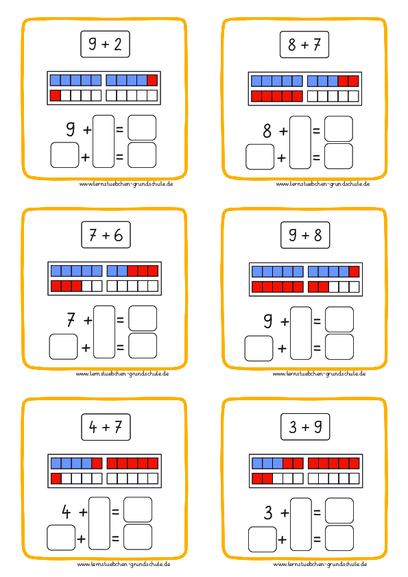 Rechnen über den ersten Zehner mit Rechenkärtchen (.pdf) - Lernstübchen