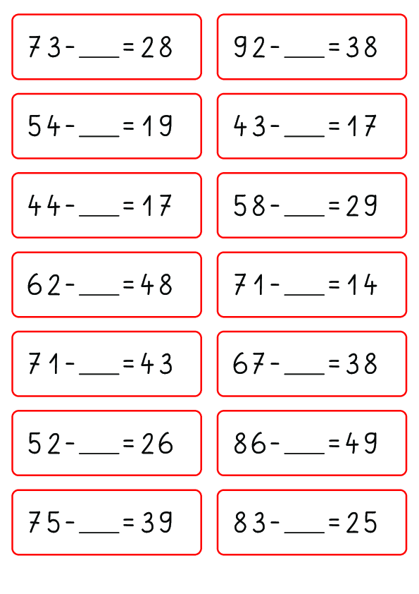 Aufgabenkarten zu Platzhalteraufgaben Minus ZR 100 (.pdf) - Lernstübchen