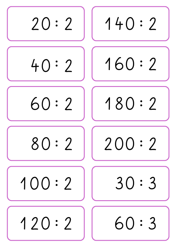 Aufgabenkärtchen für die großen Geteiltaufgaben (.pdf) - Lernstübchen