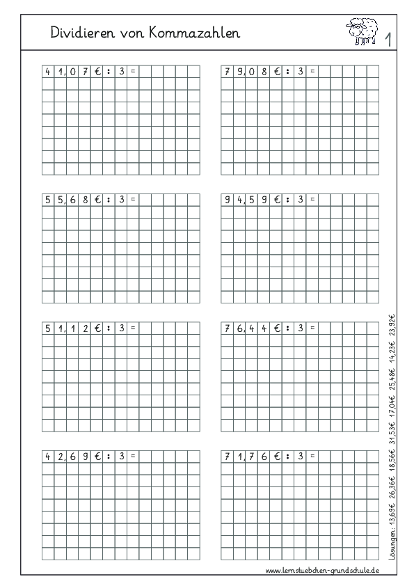 Kommabeträge schriftlich dividieren (1) (.pdf) - Lernstübchen