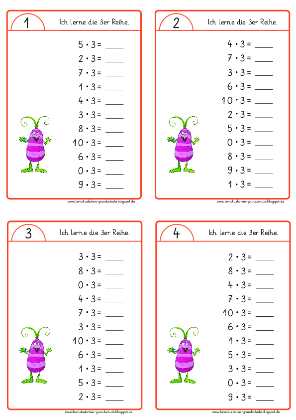 Minikartei zum Trainieren der Einmaleinsreihen (.pdf) - Lernstübchen