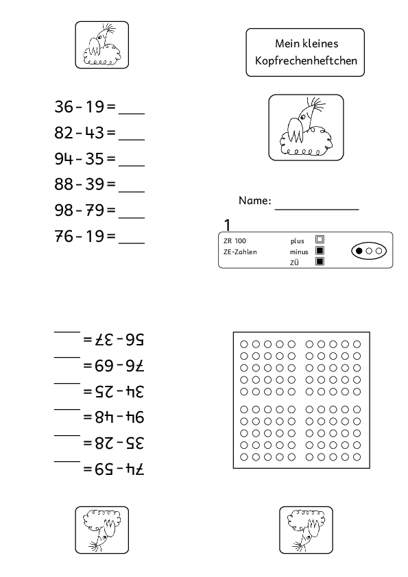 Kopfrechenheftchen ZR 100 minus (5) mit Anschauung (.pdf) - Lernstübchen