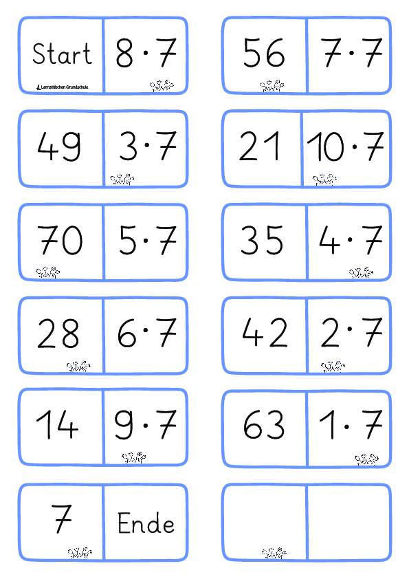 Dominos zum Einmaleins - 7er, 8er und ... (.pdf) - Lernstübchen