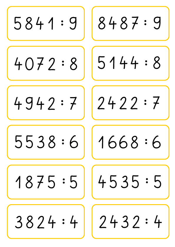 Aufgabenkarten für die Division (.pdf) - Lernstübchen