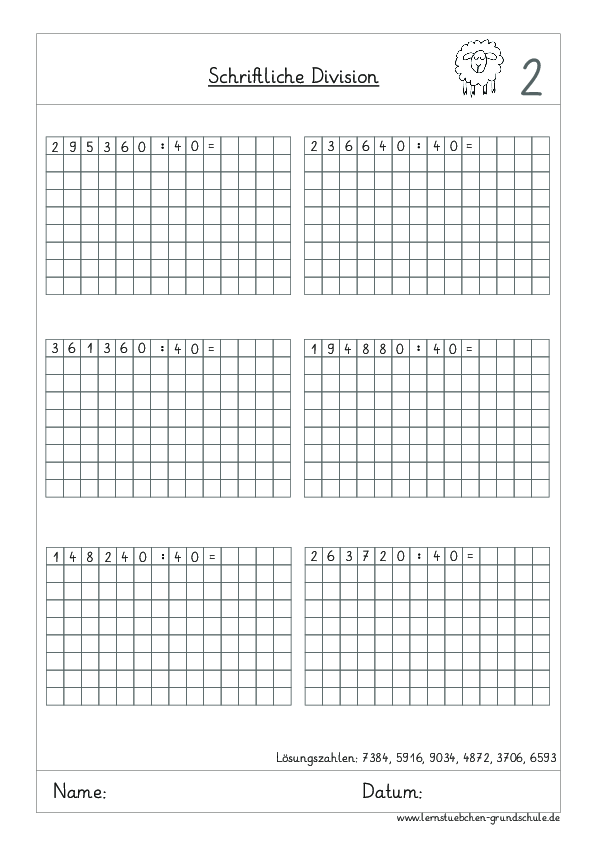 schriftliche Division, Grundschule (.pdf)