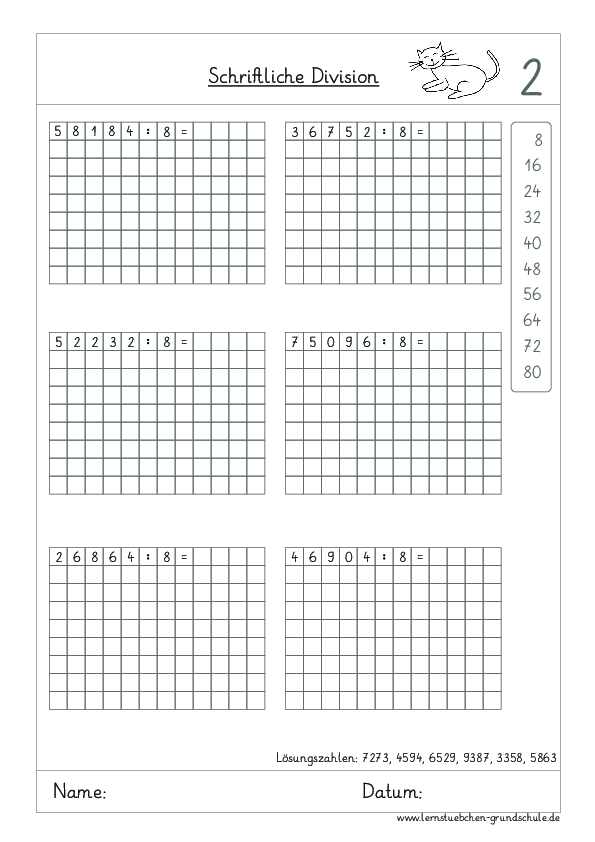 schriftliche Division, Grundschule (.pdf)