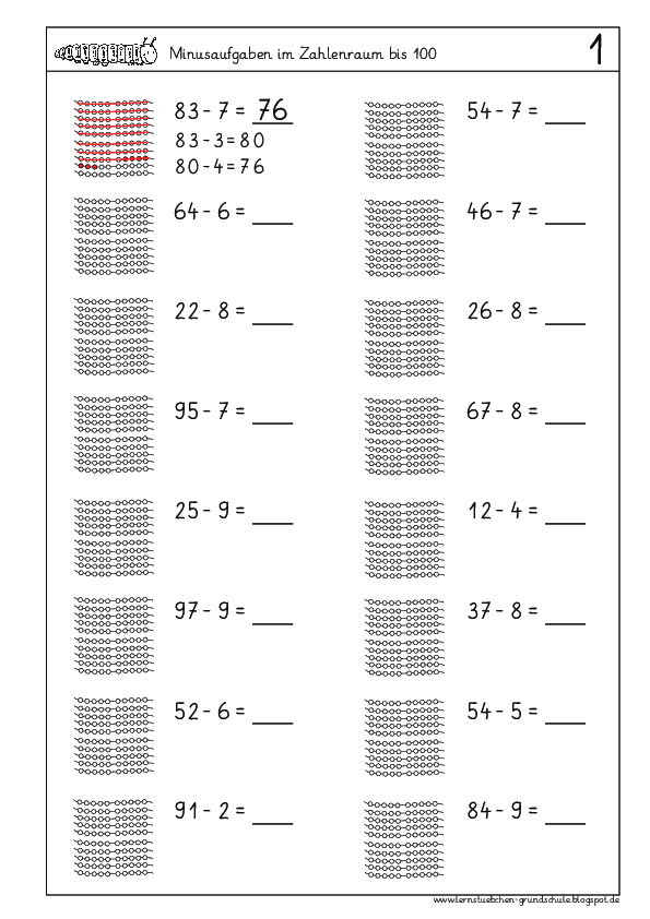Minusaufgaben im ZR bis 100 (.pdf) - Lernstübchen