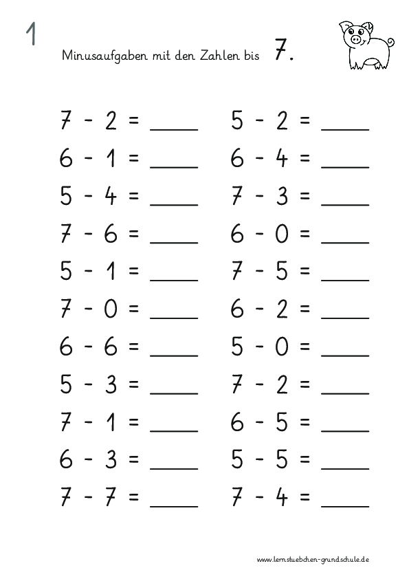 Minusaufgaben mit den Ergebnissen 5, 6 und ... (.pdf) - Lernstübchen