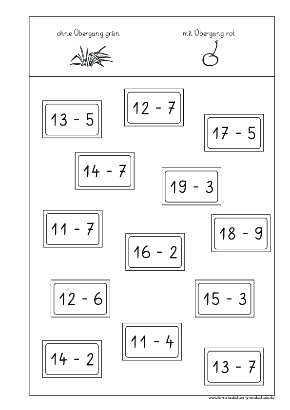 Minusaufgaben sortieren - Arbeitsblätter (2) (.pdf) - Lernstübchen