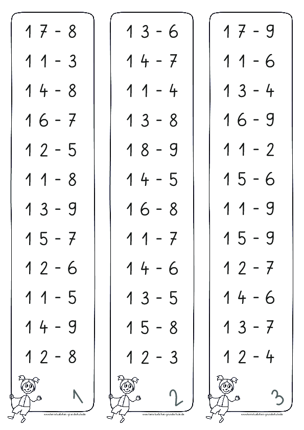 `subtraktion zr 20`, Mathe, Klasse 1, Klasse 2 | Grundschule (.pdf)