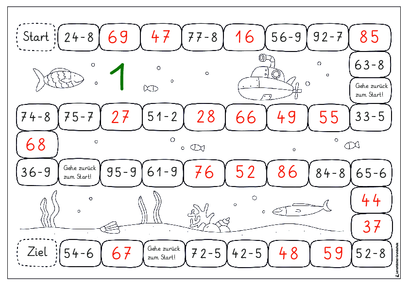 `würfelspiel zr 20 minus mit übergang` | Grundschule (.pdf)
