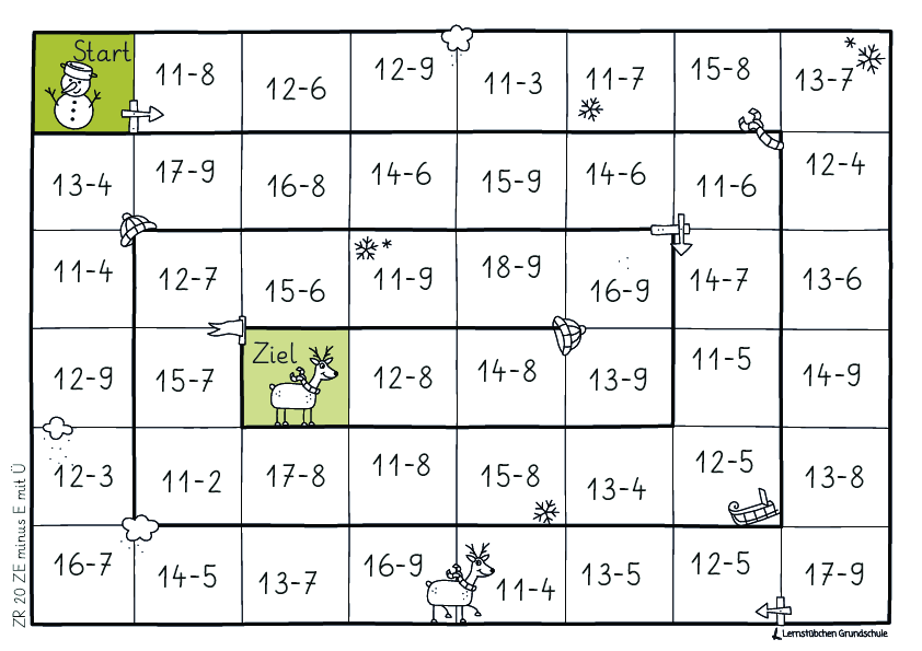 `würfelspiel zr 20 minus mit übergang` | Grundschule (.pdf)