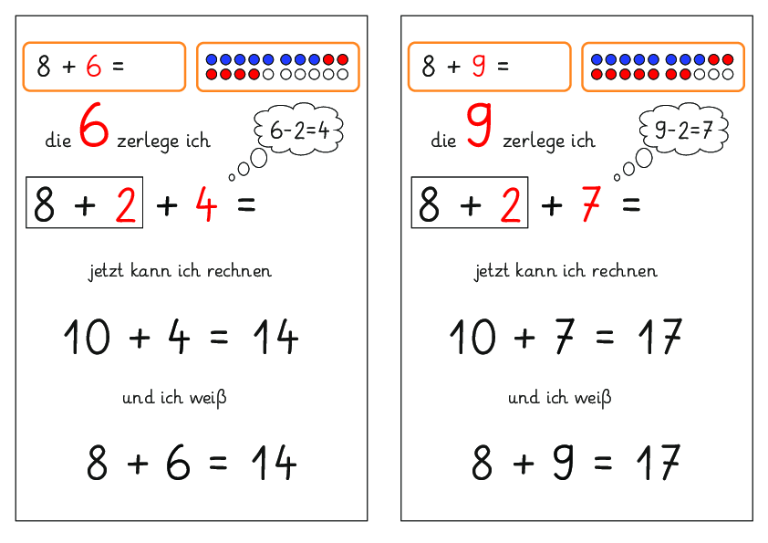 Rechenwege über den Zehner - plus (Beschreibungen) (.pdf) - Lernstübchen