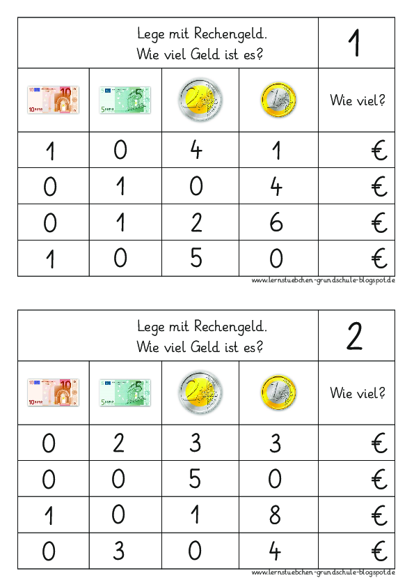 `arbeitsblatt klasse 1 mit geld bezahlen aufgaben euro` | Grundschule ...